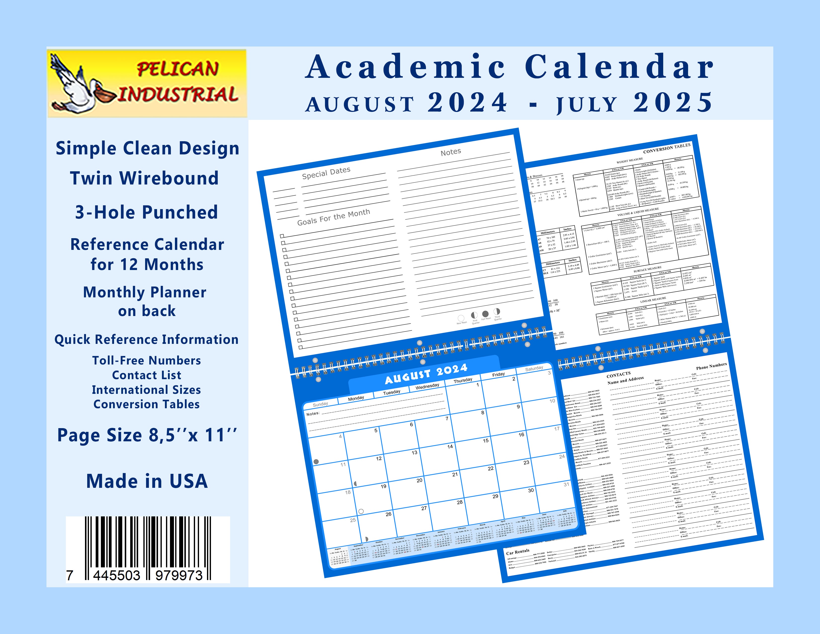 2024-2025 Academic Year 12 Months Student Calendar/Planner for Wall ...