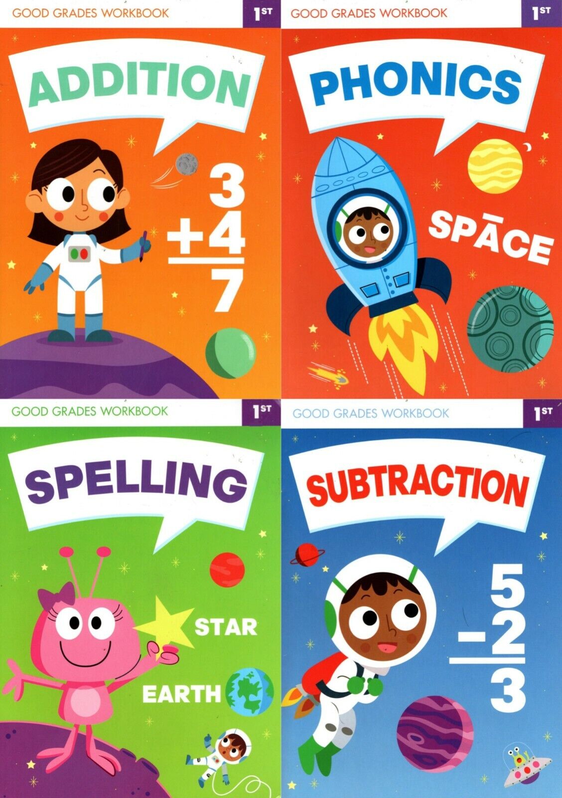 First Grade Educational Workbooks Spelling, Phonics, Addition, & Subtr ...